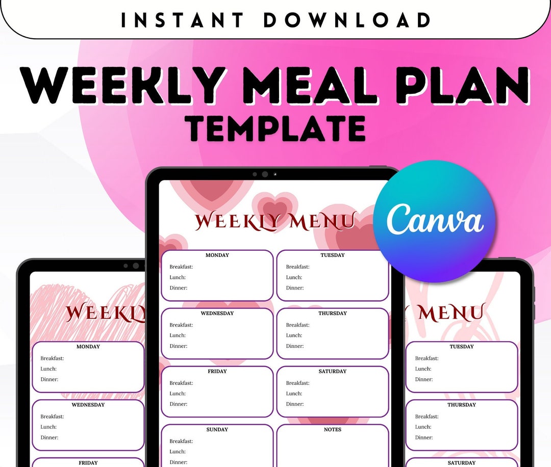 Printable WEEKLY MENU Recipe Template Printable Blank Page - Etsy