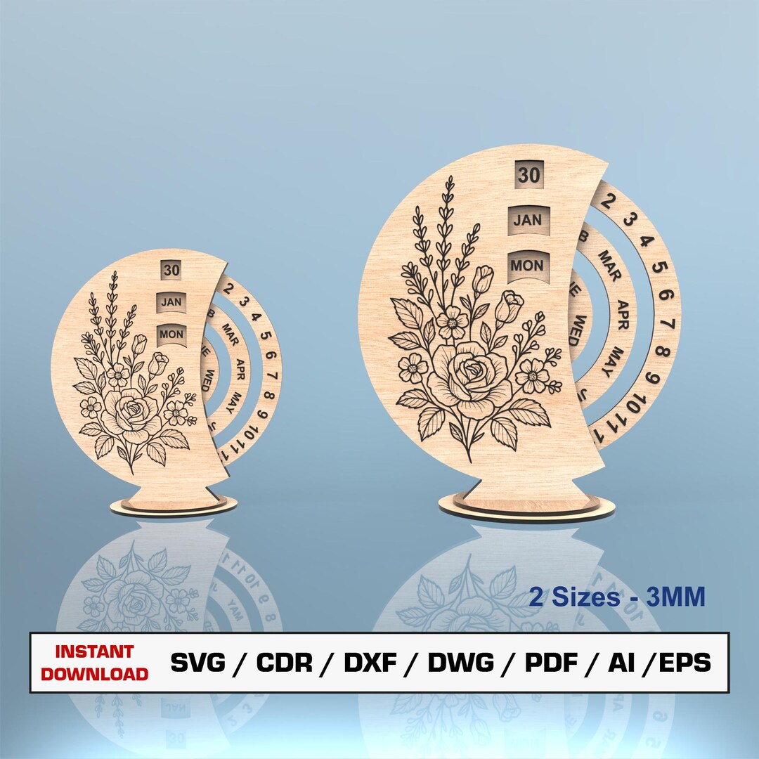 Perpetual Calendar Laser Cut File SVG, Desktop Calendar, Wood Calendars ...