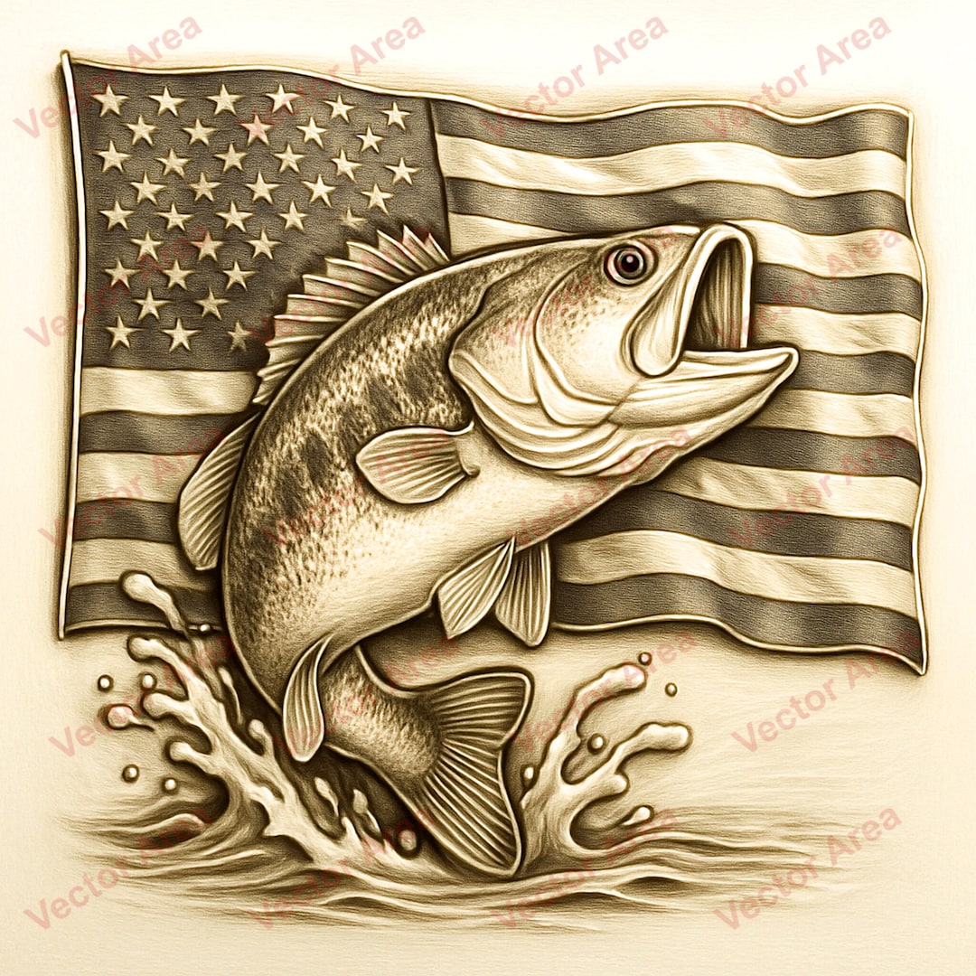 Largemouth Bass Laser Engraving File, US Flag Laser Engrave File, Bass ...