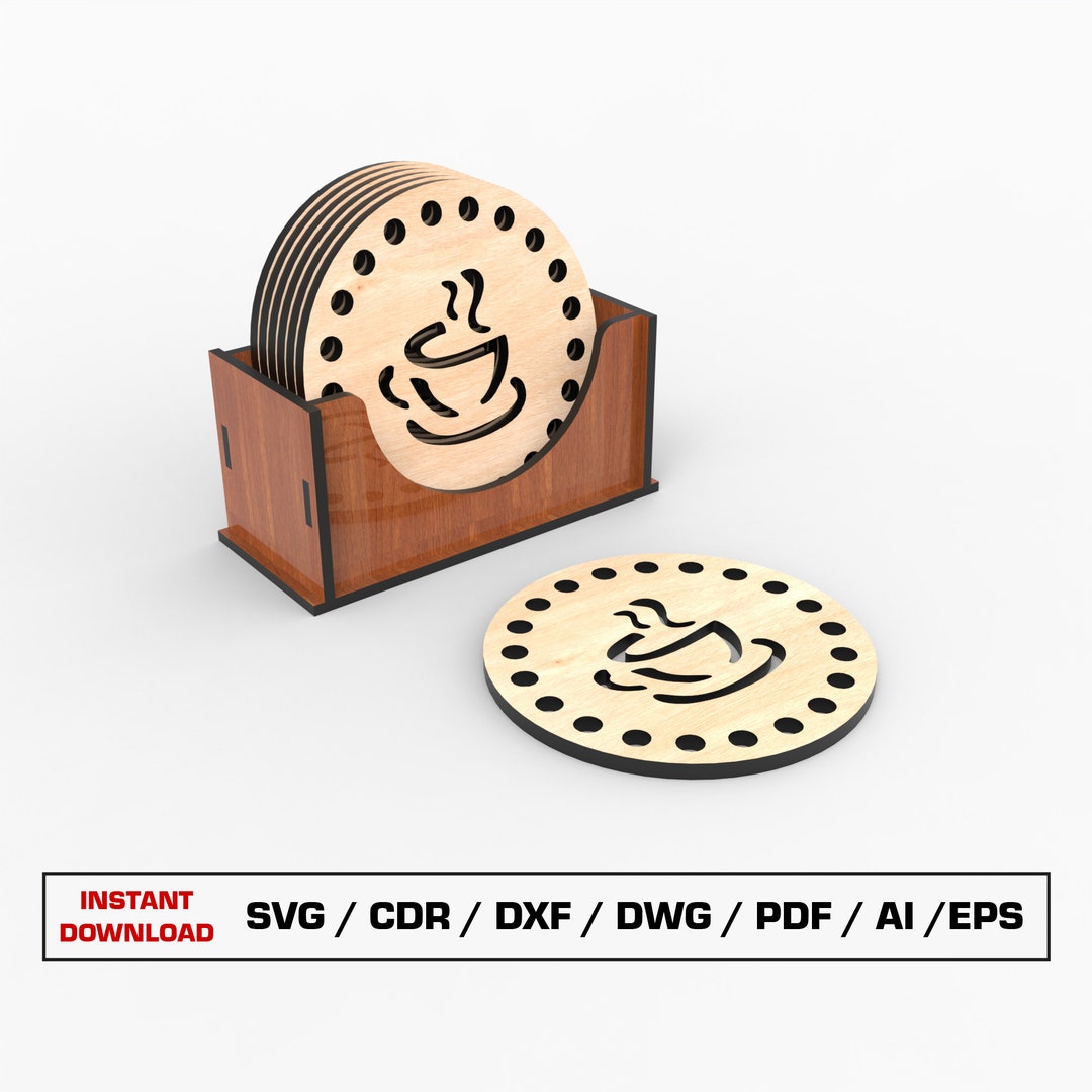 Coaster Laser Cut File SVG, Coasters With Box, Wood Box, Vector Files ...