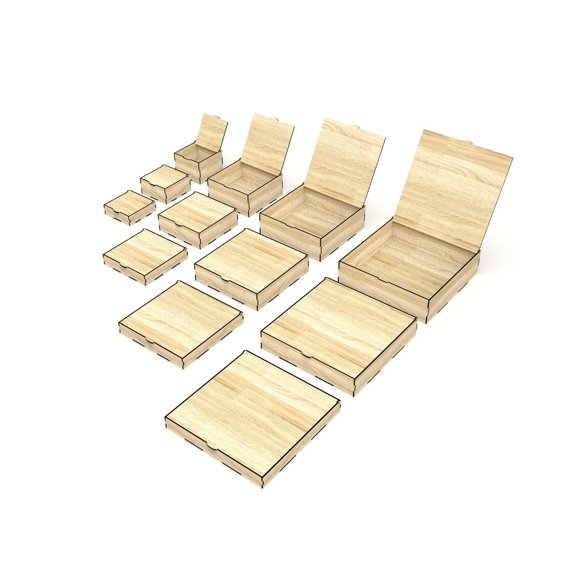 Flip up Lid Boxes in 12 Sizes Laser Cutting Files, Square Box, Gift Box ...