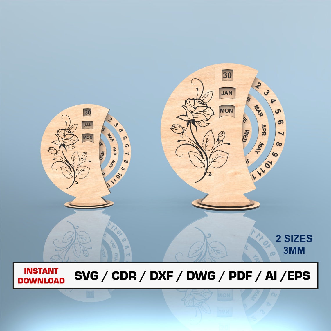 Perpetual Calendar Laser Cut File SVG, Desktop Calendar, Wood Calendars ...