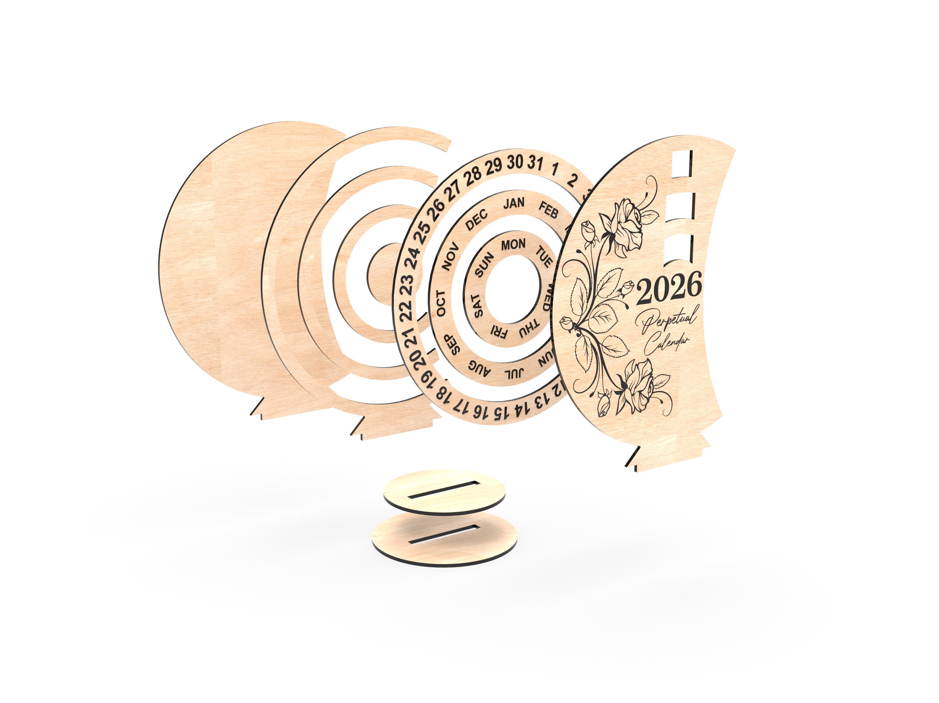 Perpetual Calendar Laser Cut File SVG, 2026 Desktop Calendar, Wood ...