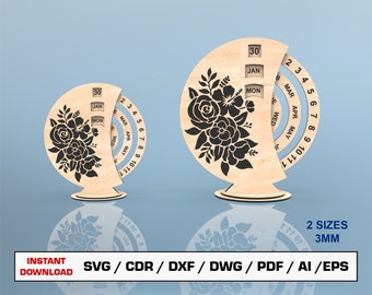 Perpetual Calendar Laser Cut File SVG, Desktop Calendar, Wood Calendars ...