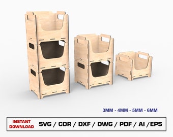 Stackable Storage Box Laser Cut Files, Stackable Wooden Crate, Wood Box ...
