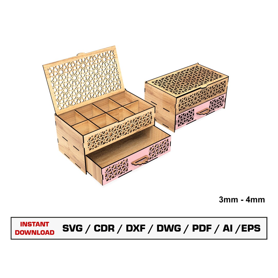 Chest of Drawers Laser Cut File, Desktop Organizer, Jewelry Box, Wooden ...
