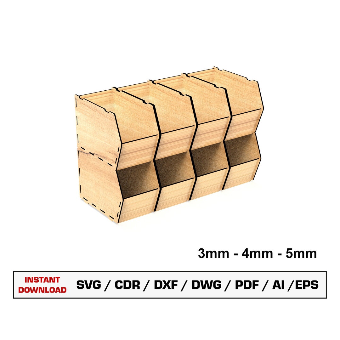 Stackable Storage Box Laser Cut File, Organizer Box for Desktop, Wood ...