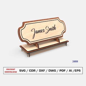Desk Nameplate Laser Cut File, Desktop Name Plate SVG Files, Vector Files for Wood Laser Cutting ...