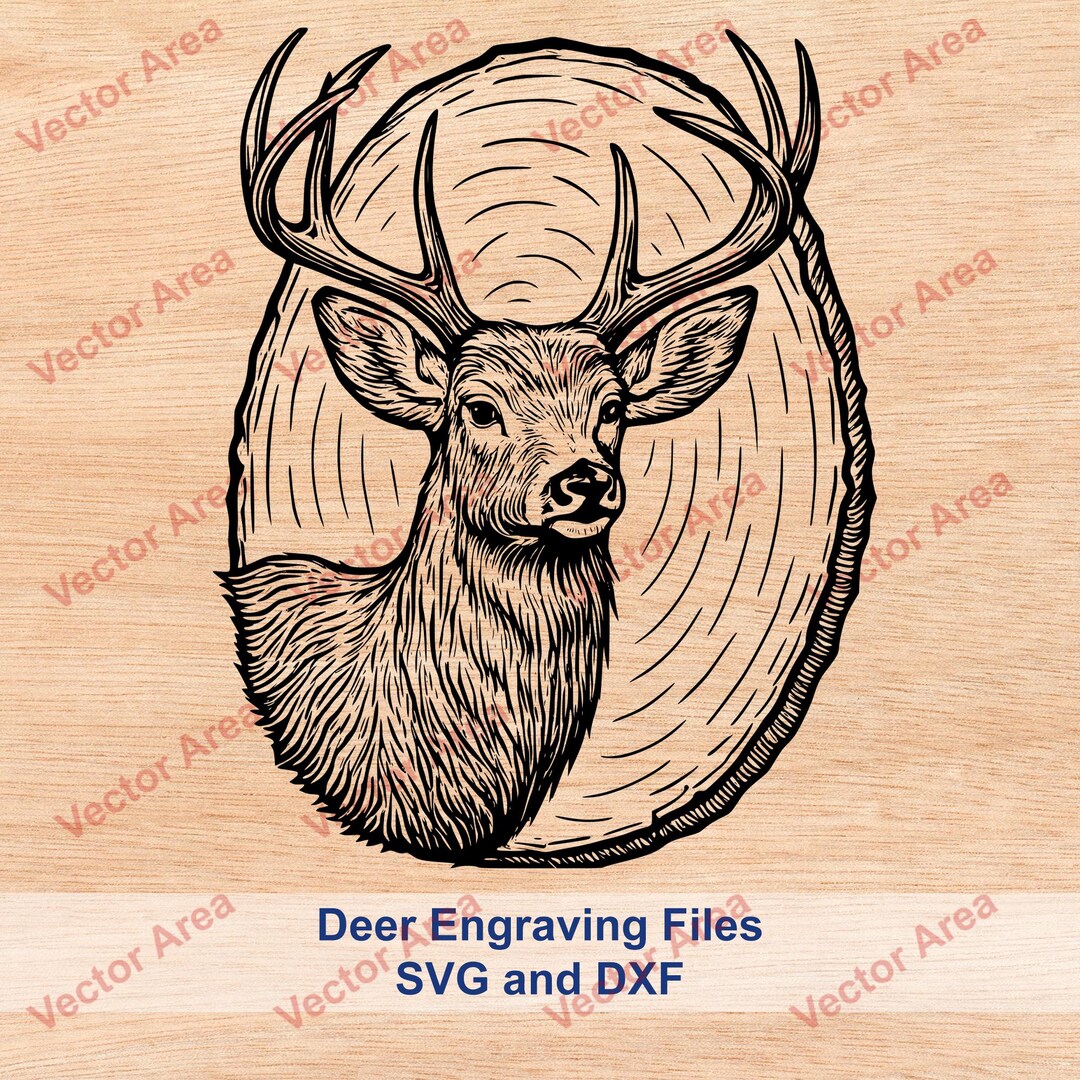 Deer Laser Engraving File SVG, Deer and Wood Slice Engraving File, DXF ...
