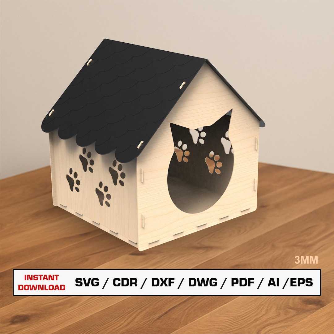 Pet House Laser Cut File, Wood Dog House, Large Size Wood Cat Home ...