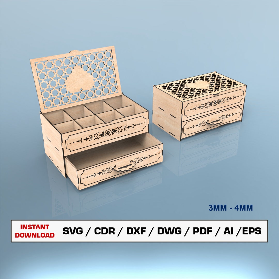 Chest of Drawers Laser Cut File, Desktop Organizer, Jewelry Box, Wooden ...