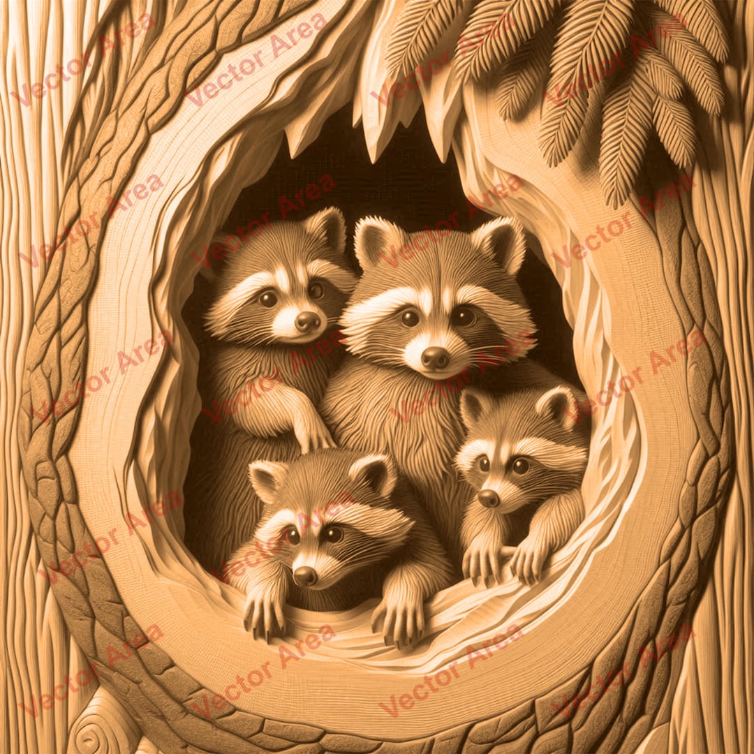 Raccoon Engraving File, Raccoon Family Laser Engrave File, Raccoon in a ...