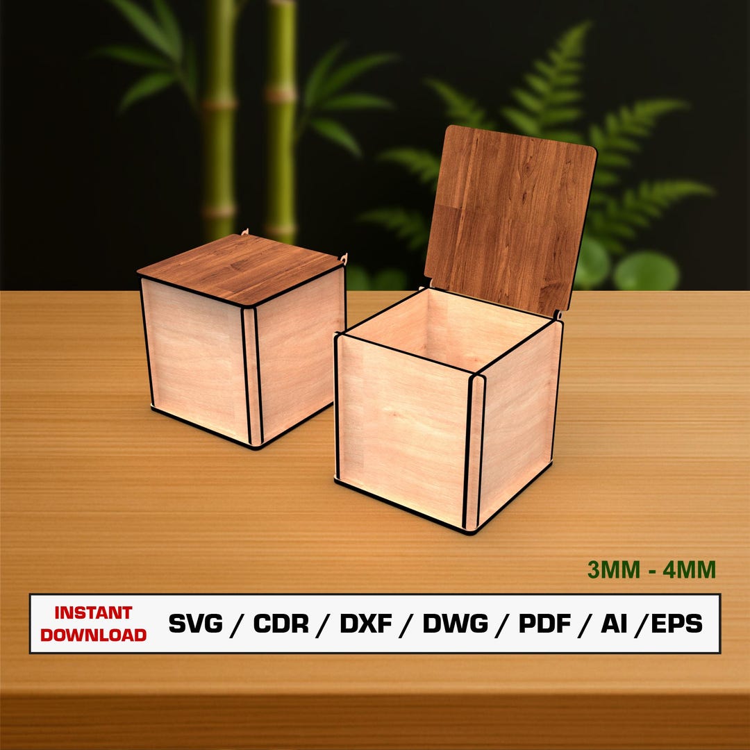 Cube Box Laser Cut File, Cube Box With Lid, Gift Box With Lid, Vector ...