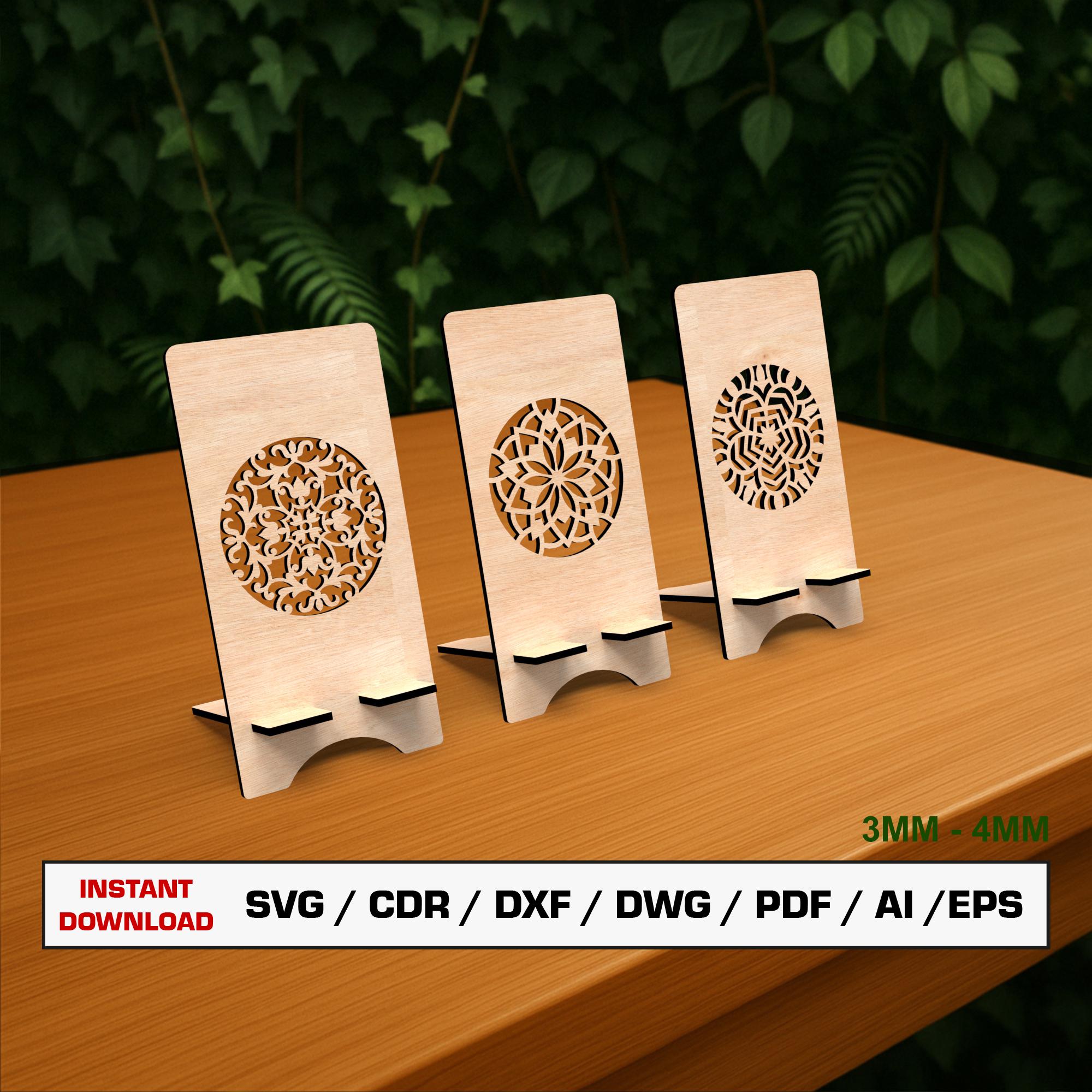 Phone Stand Laser Cut File, Laser Cut Phone Holder, Mandala Phone ...