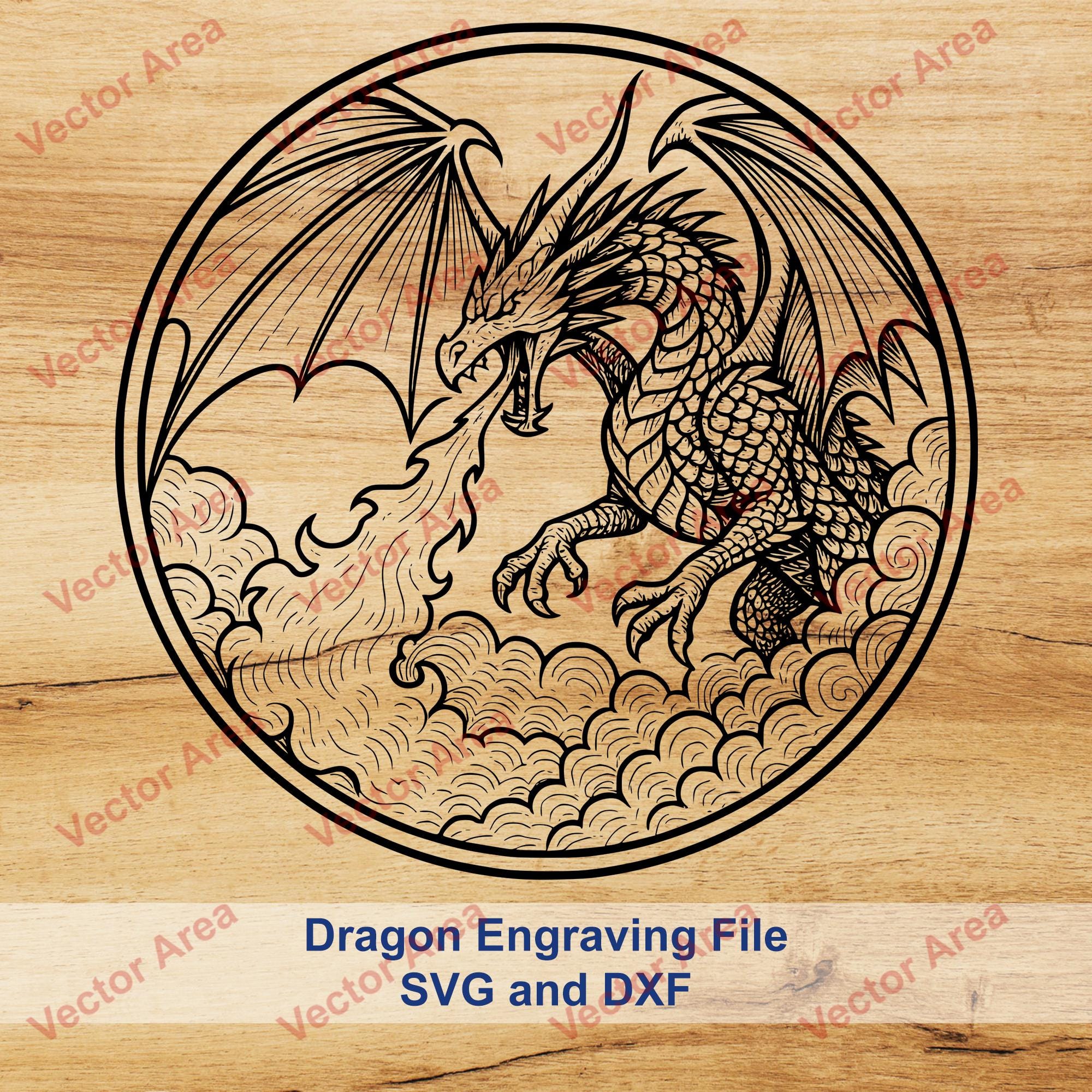 Dragon SVG, Laser Engraving File, Dragon Flame Laser Engraving File ...