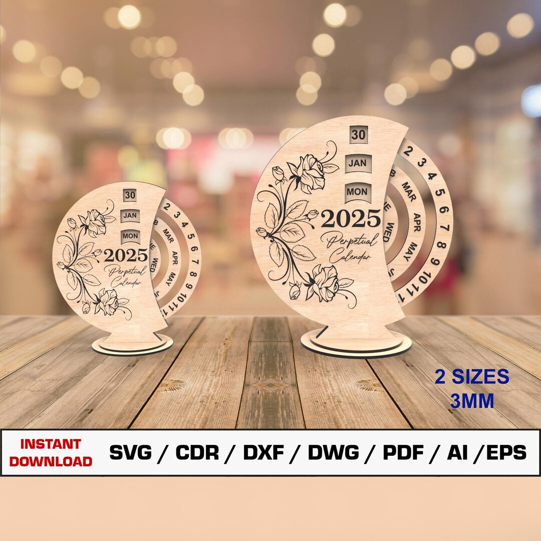 Perpetual Calendar Laser Cut File SVG, 2025 Desktop Calendar, Wood ...
