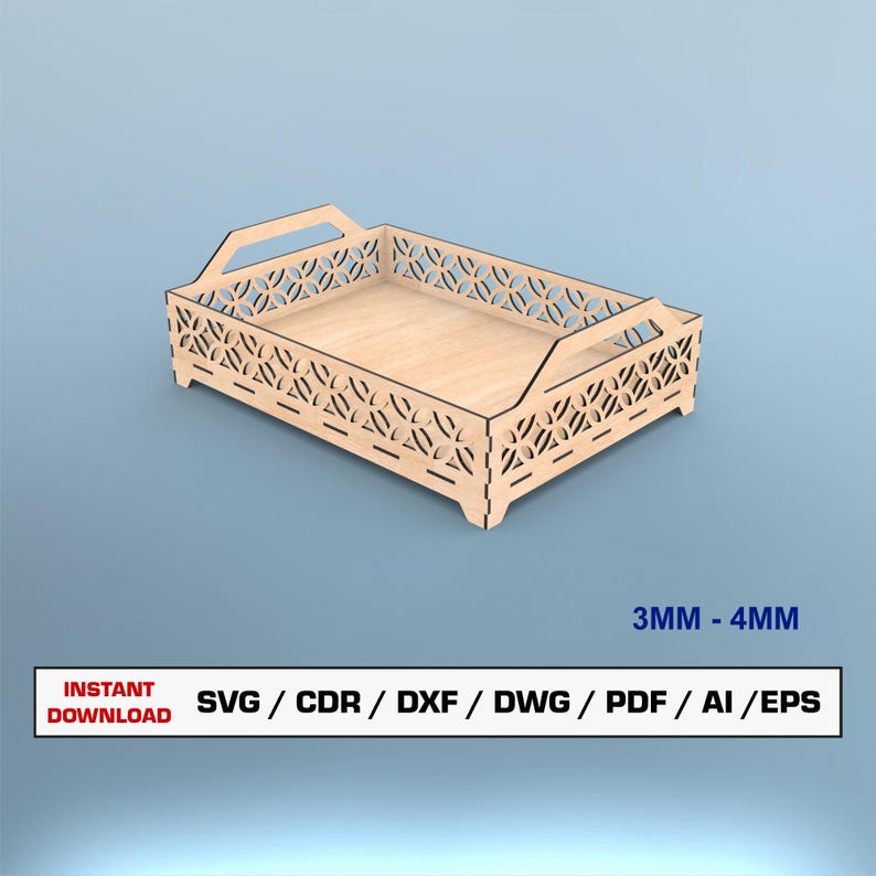 Wood Tray Laser Cut File SVG, Tray Laser Cutting Template, Service Tray ...