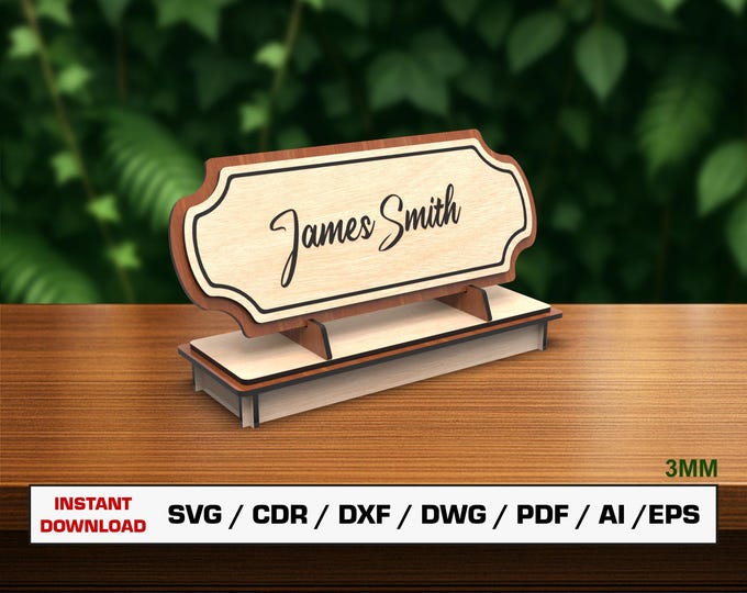 Desk Nameplate Laser Cut File, Desktop Name Plate SVG Files, Vector ...