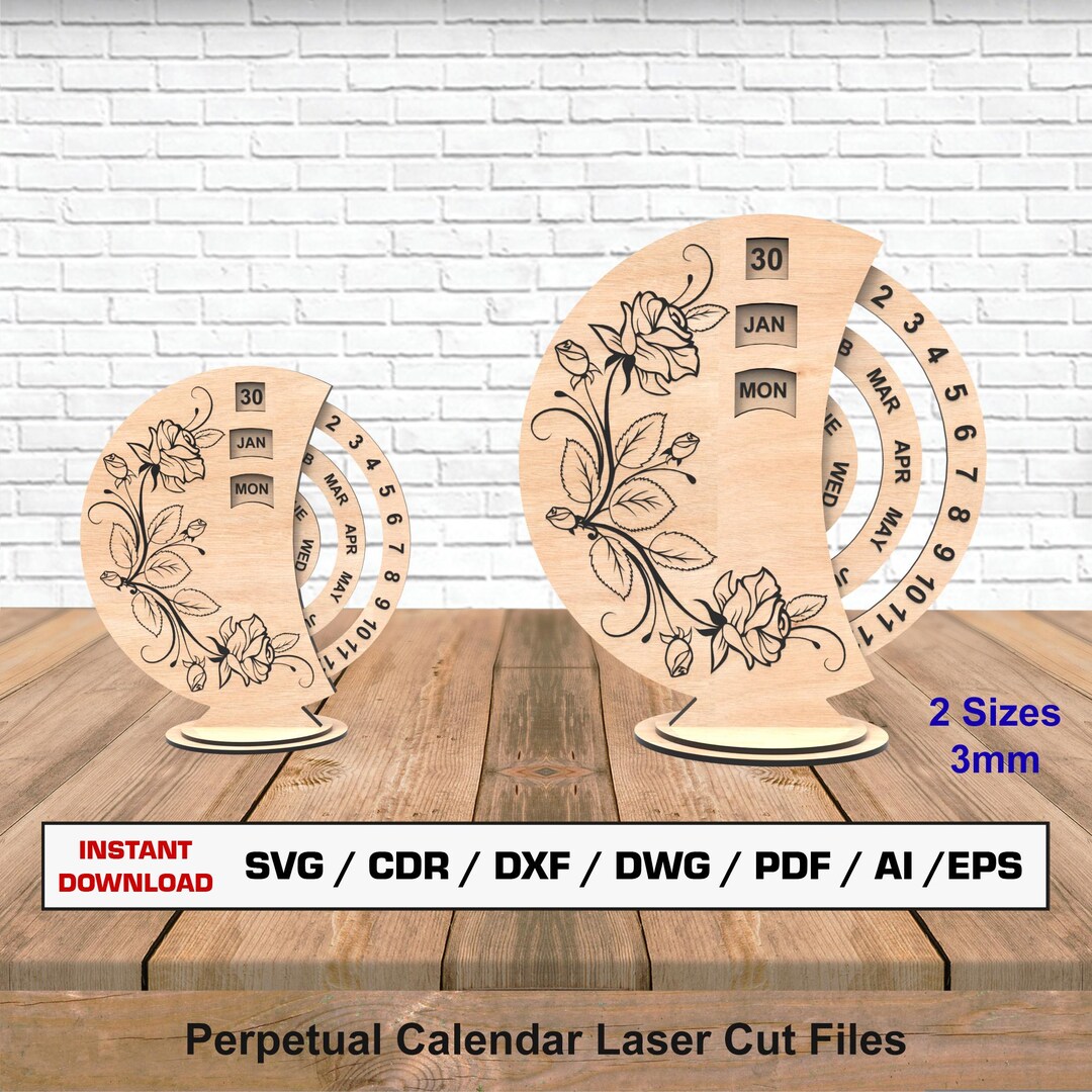 Perpetual Calendar Laser Cut File SVG, Rose Design Desktop Calendar ...