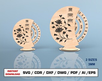 Perpetual Calendar Laser Cut File SVG, Desktop Calendar, Wood Calendars ...