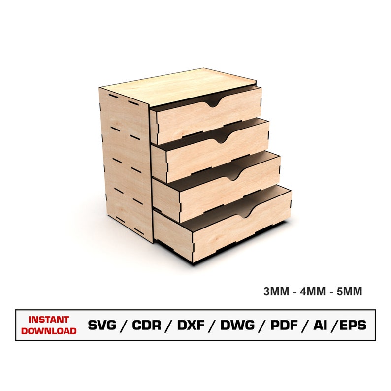 Chest of Drawers Laser Cut File SVG, Desktop Organizer, 4 Pieces ...