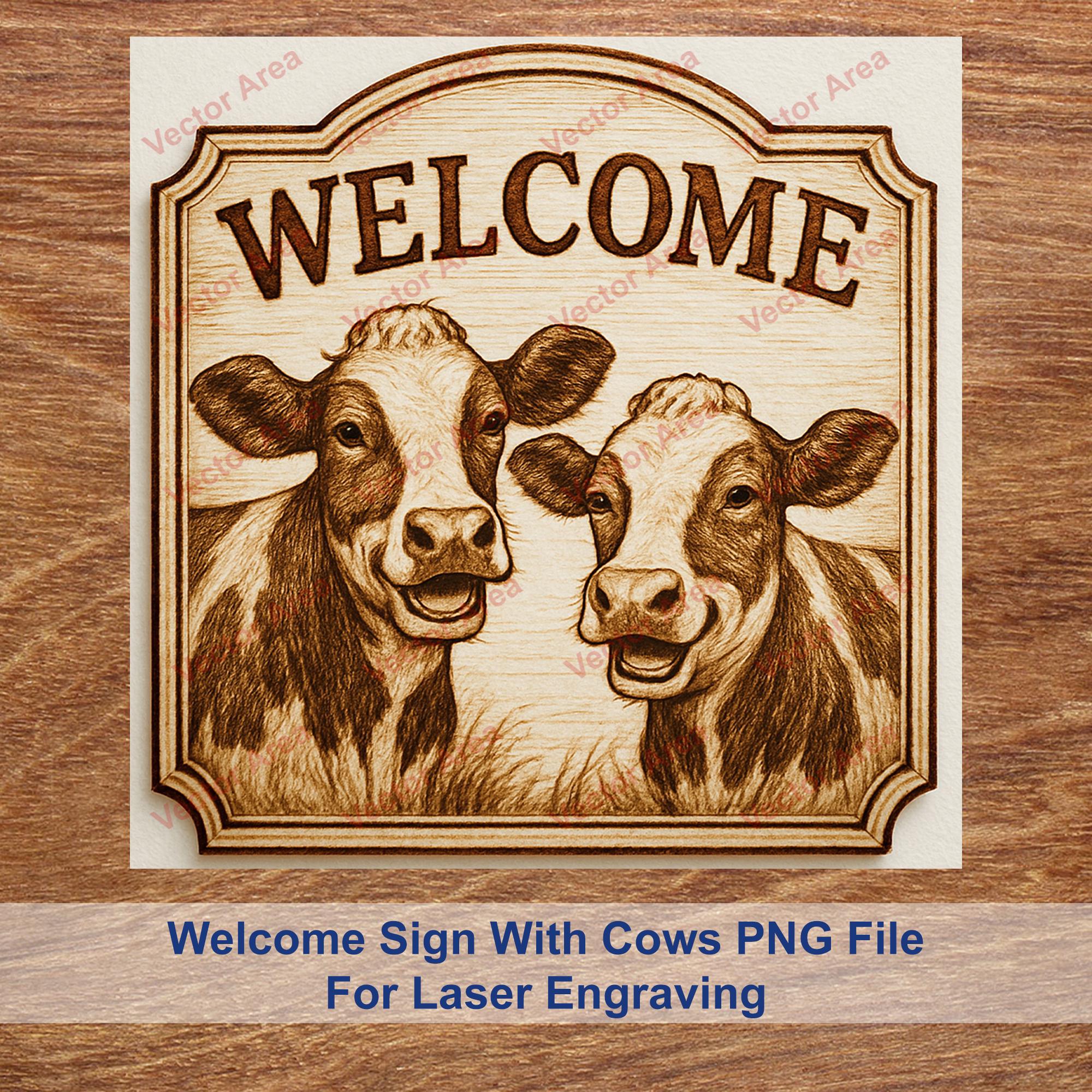Welcome Sign With Cows Laser Engraving File PNG, Cow Laser Engrave File ...