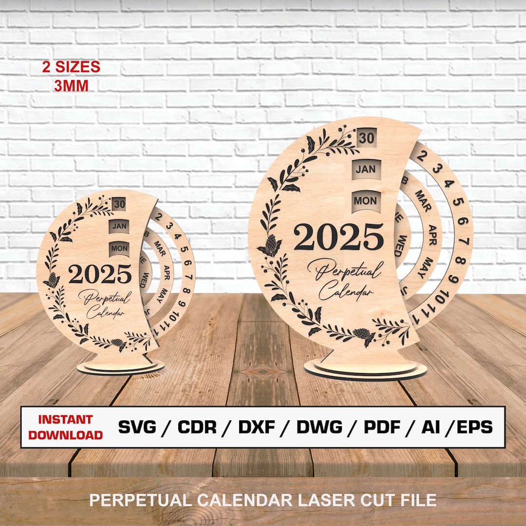 Perpetual Calendar Laser Cut File SVG, 2025 Desktop Calendar, Wood ...
