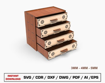 Chest of Drawers Laser Cut File SVG, Desktop Organizer, 4 Pieces ...
