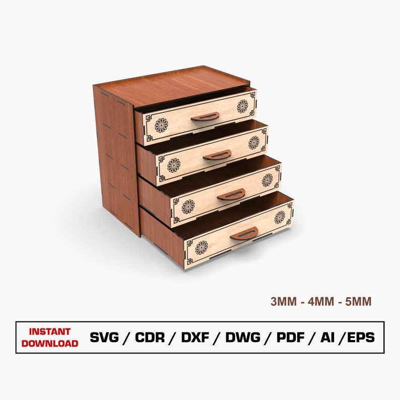 Chest of Drawers Laser Cut File SVG, Desktop Organizer, 4 Pieces ...
