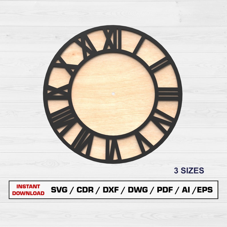 Wall Clock Laser Cut File, Roman Number Wall Clock, SVG Files for Wood ...