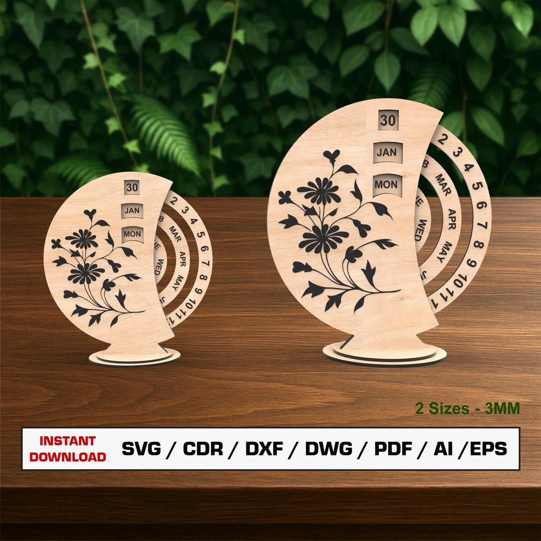 Perpetual Calendar Laser Cut File SVG, Desktop Calendar, Wood Calendars ...
