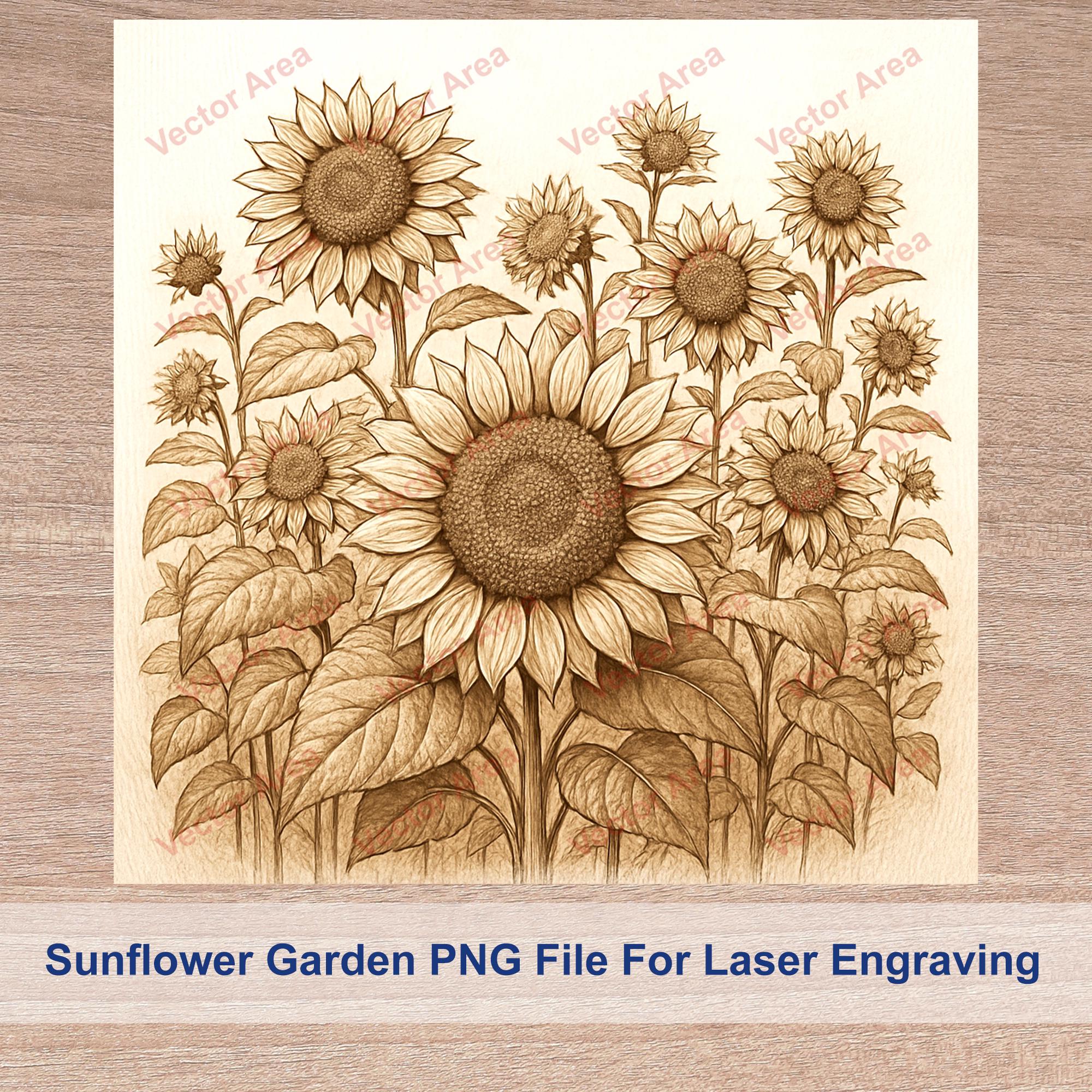Sunflower Laser Engraving File PNG, Sunflower Garden Engrave File ...