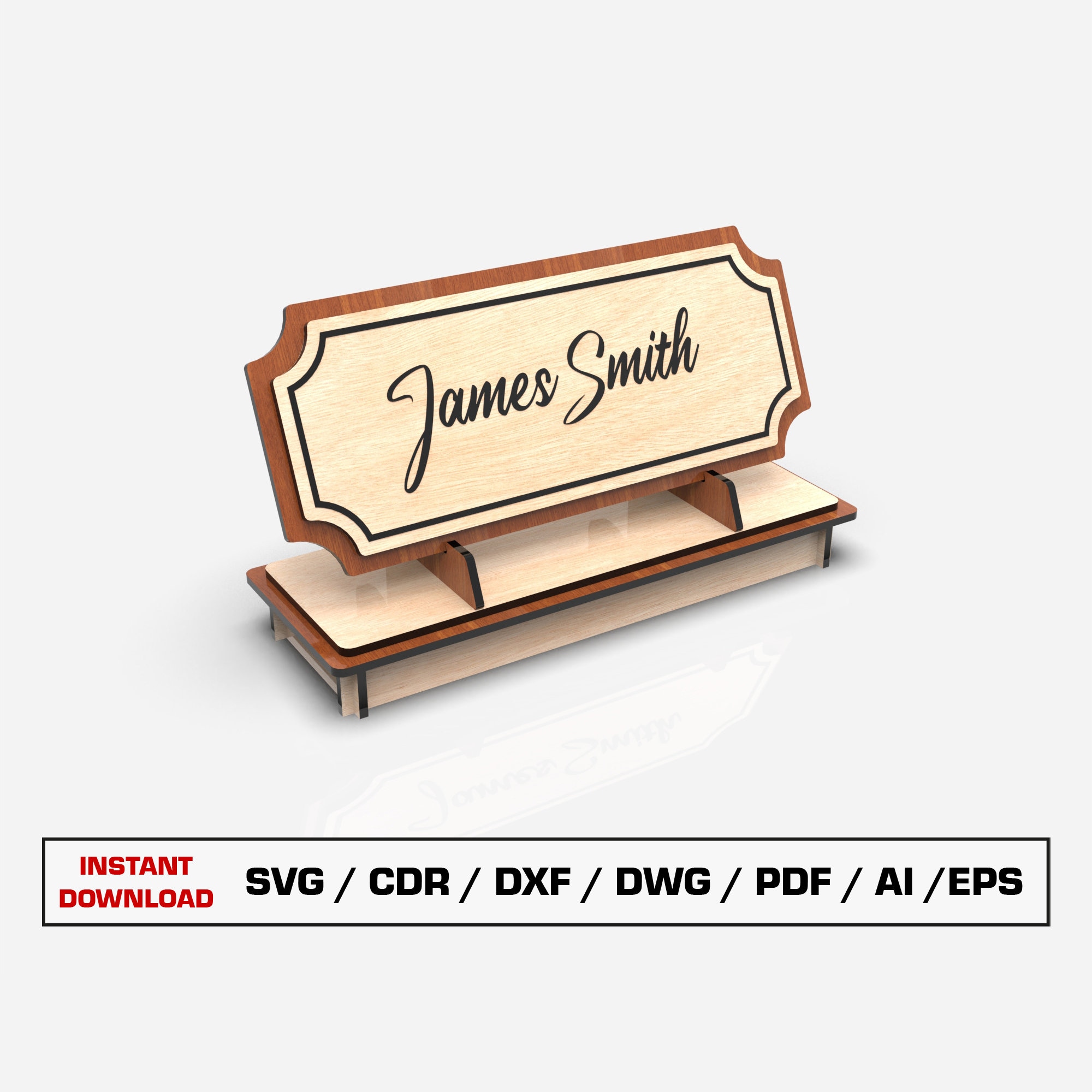 Desk Nameplate Laser Cut File, Desktop Name Plate SVG Files, Vector ...