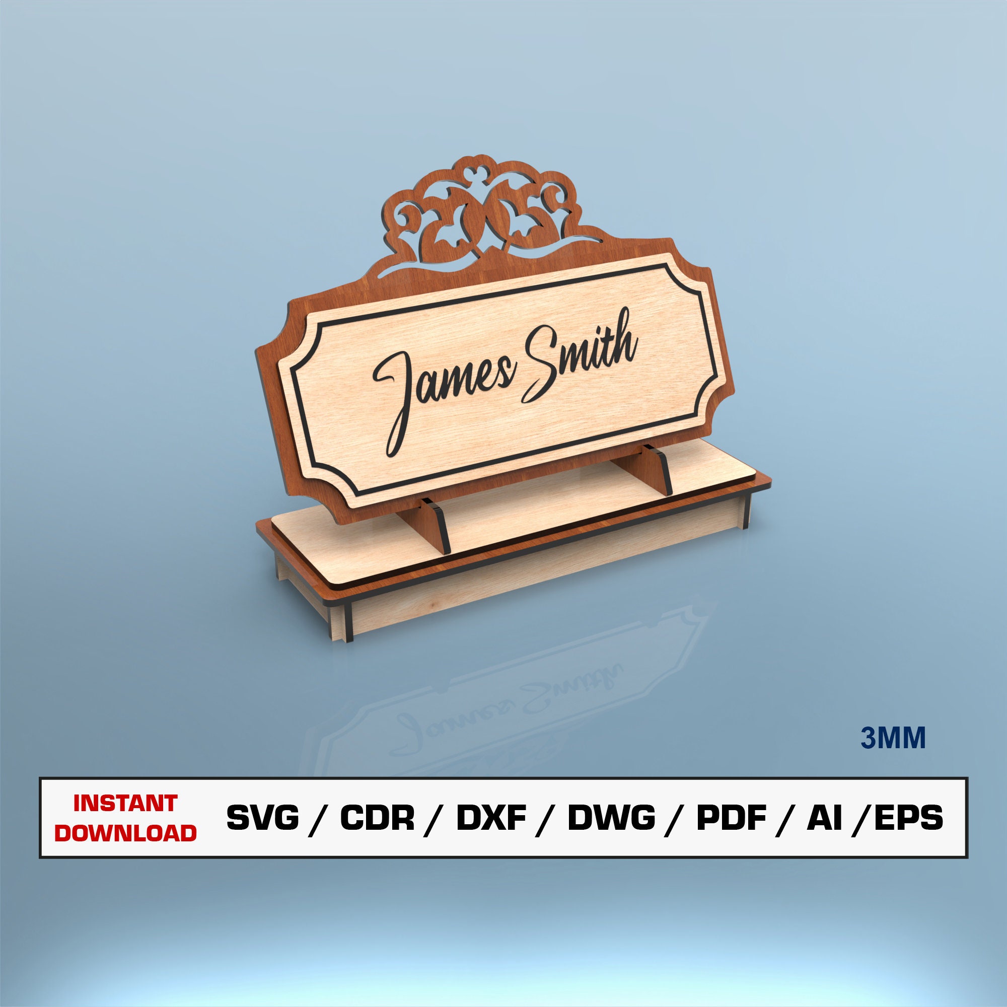 Desk Nameplate Laser Cut File, Nameplates SVG Files, Vector Files for ...