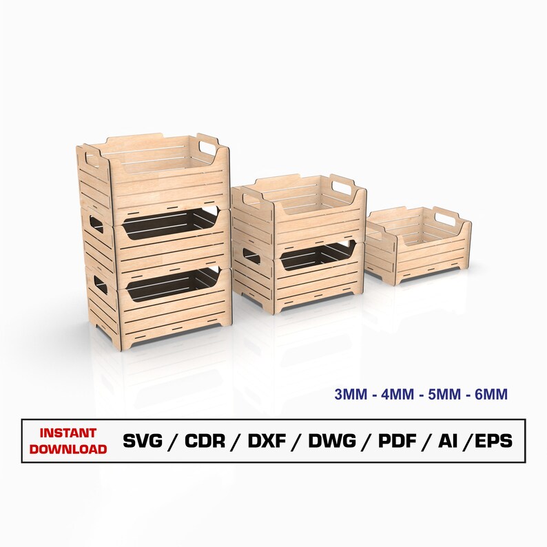 Stackable Storage Box Laser Cut File, Stackable Wooden Crate, Wood Box, Vector Files for Wood ...