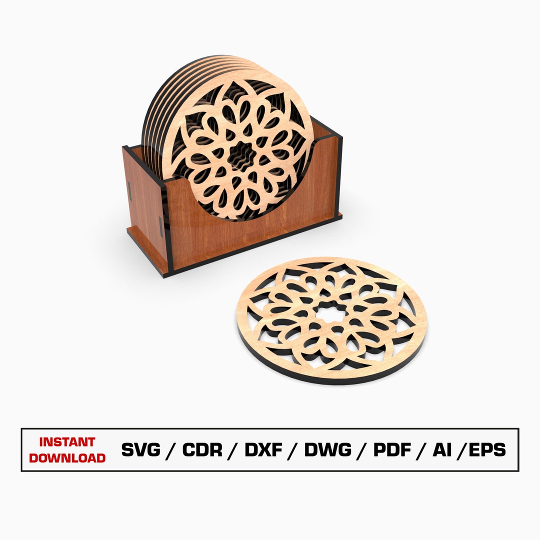 Coaster Laser Cut File SVG, Coasters With Box, Wood Box, Vector Files ...