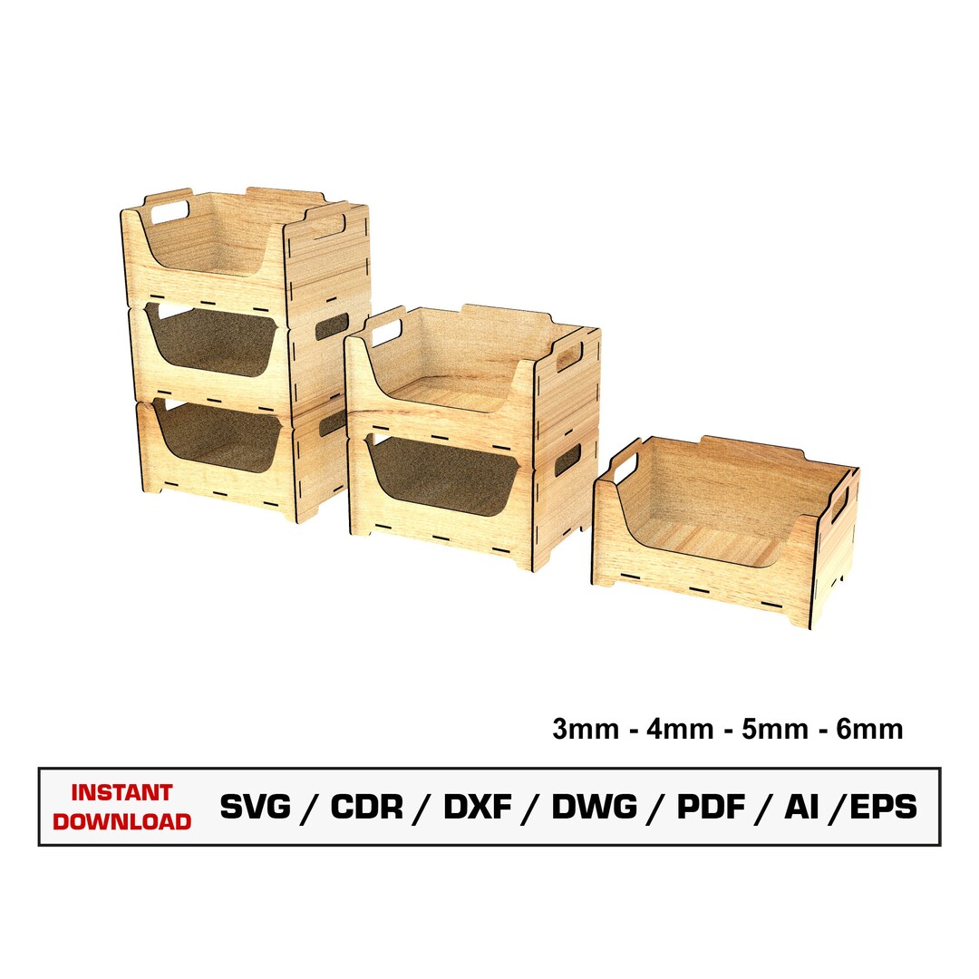 Stackable Storage Box Laser Cut Files Stackable Wooden Crate - Etsy