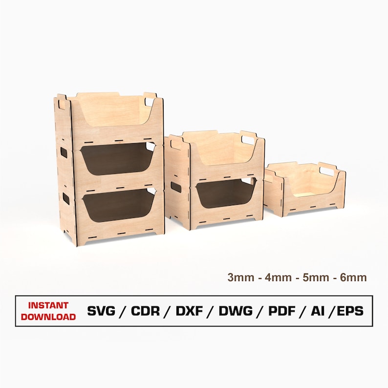 Stackable Storage Box Laser Cut Files, Stackable Wooden Crate, Wood Box ...