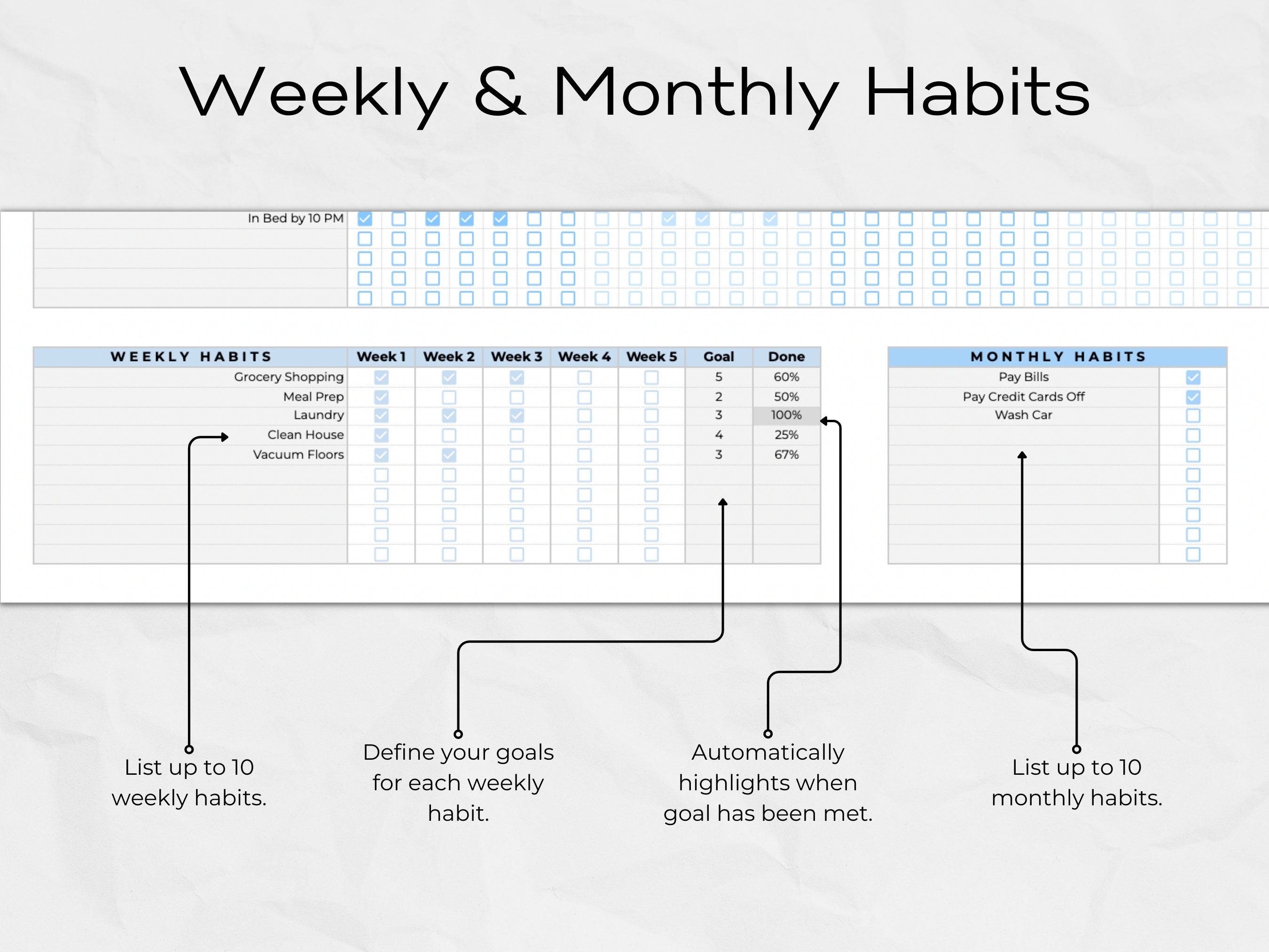 Habit Tracker Spreadsheet Google Sheets Template Daily - Etsy