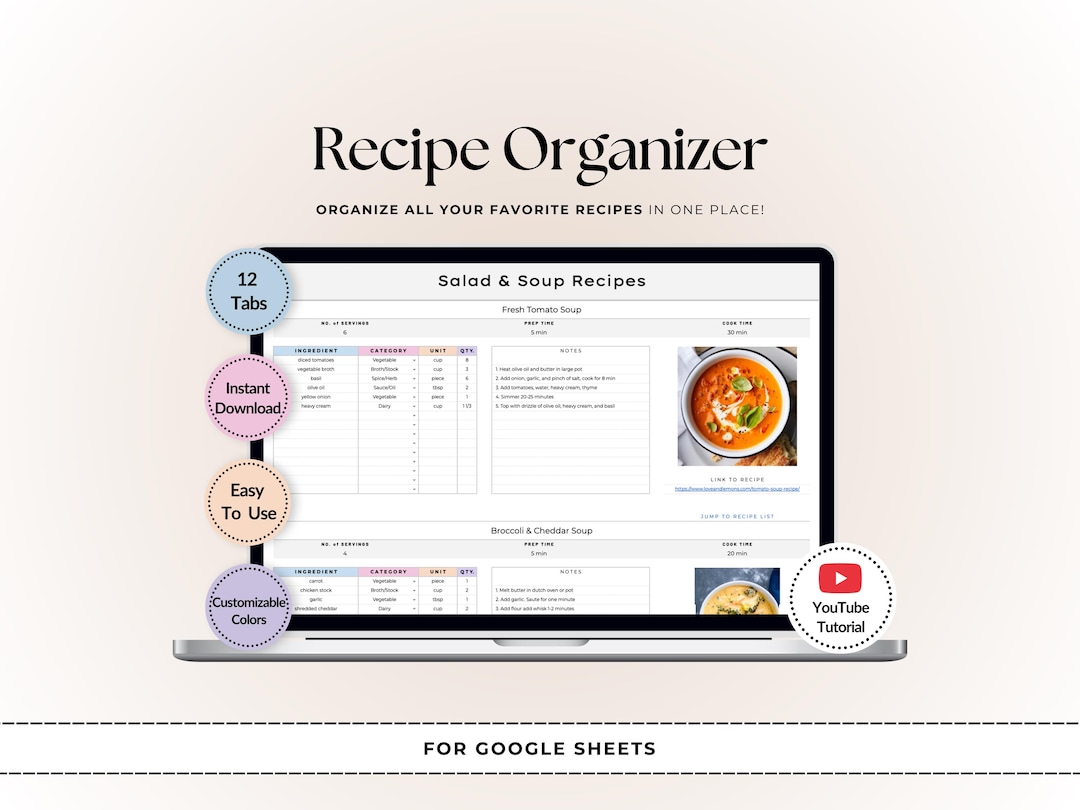 Ultimate Recipe Organizer: Google Sheets Digital Cook Book (digital ...