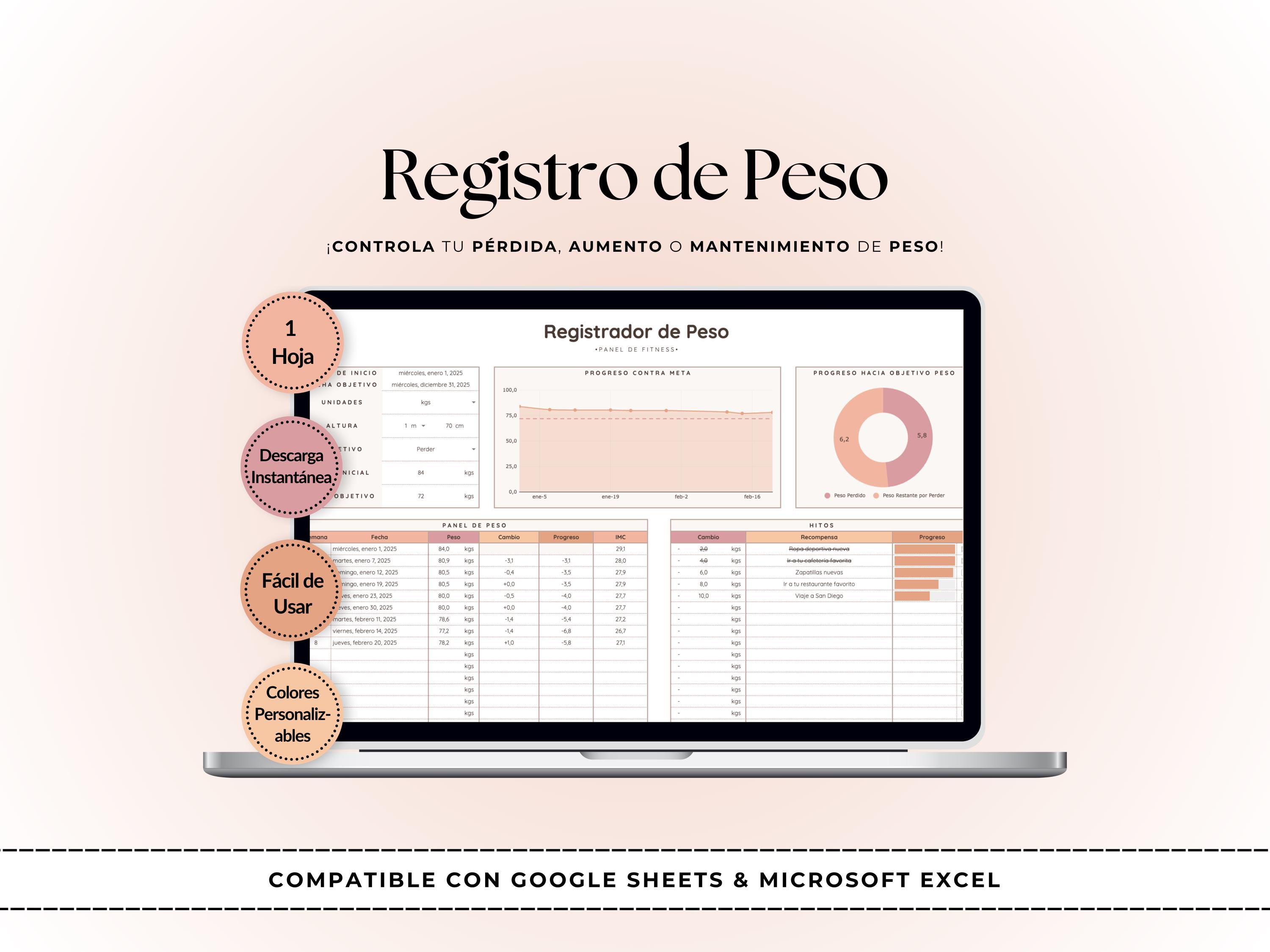 Hoja Control Peso | Google Sheets Y Excel | Seguimiento Salud - Etsy