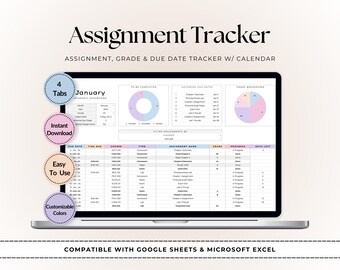 Assignment Tracker Student Homework Planner Google Sheets Excel 2024 ...