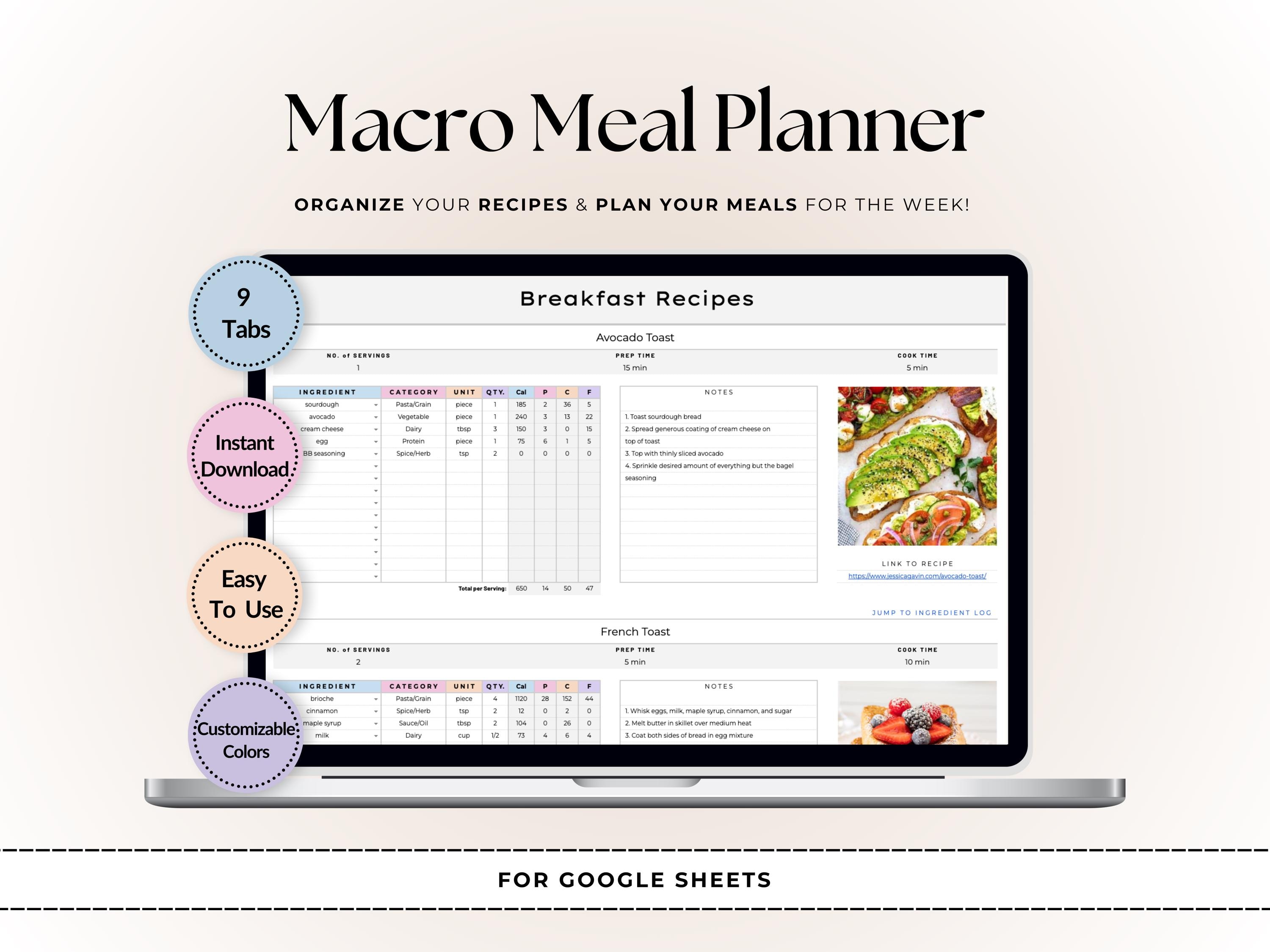 Macro Meal Planner & Grocery List | Google Sheets Meal Prep Template ...