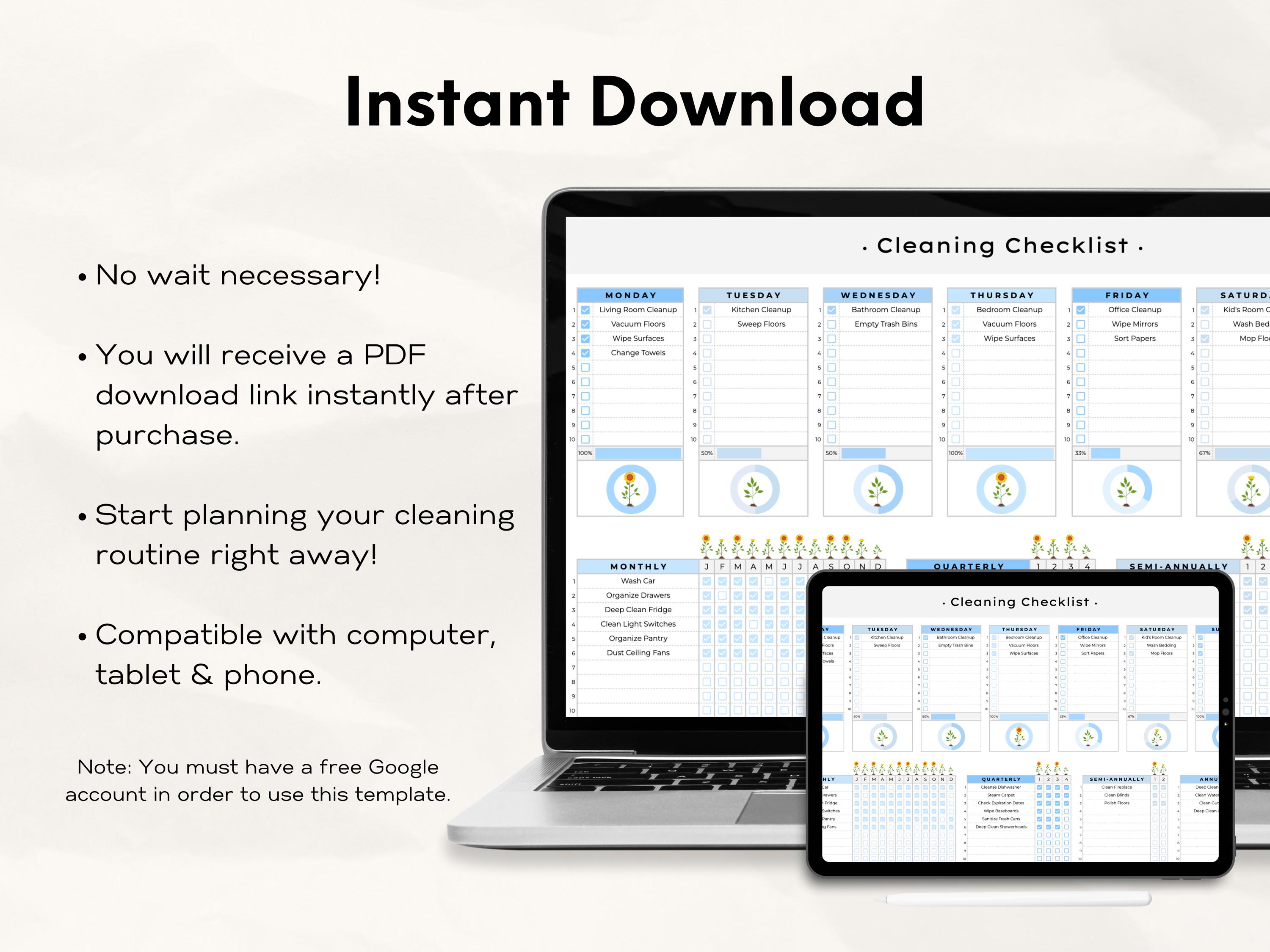 Cleaning Checklist, Google Sheets Template, Cleaning Schedule, Cleaning ...