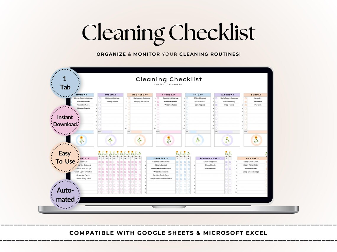 Ultimate Cleaning Checklist: Google Sheets & Excel Template (digital ...