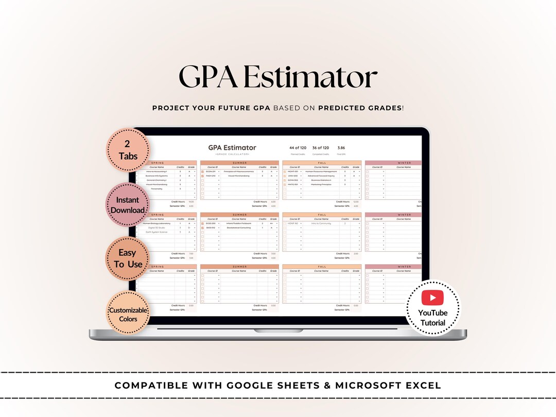 Automated GPA Calculator: Grade Tracker Spreadsheet (google Sheets ...