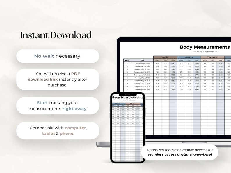 Body Size Tracker | Digital Fitness Log for Google Sheets & Excel - Etsy