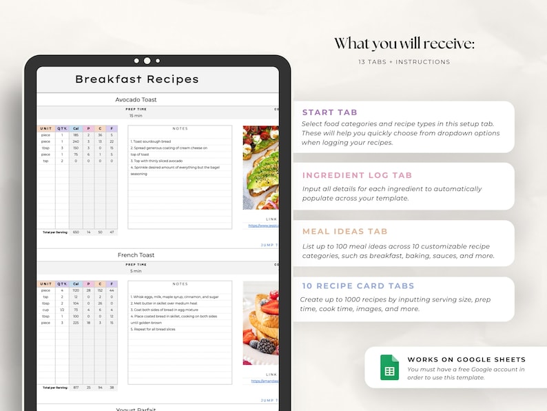 Ultimate Recipe Organizer Google Sheets Template Digital Recipe Book ...