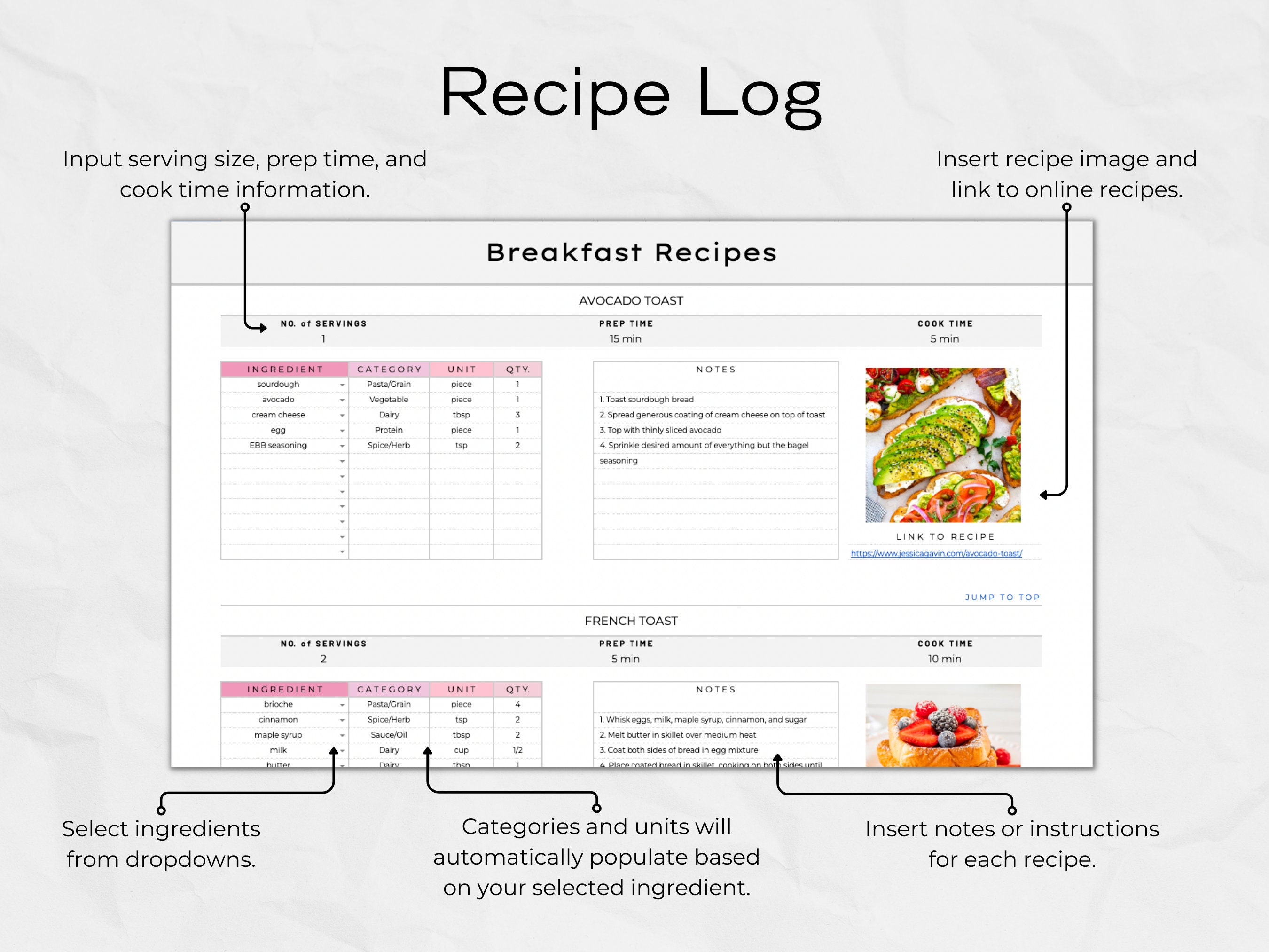 Recipe Organizer, Google Sheets, Recipe Log, Digital Recipe Book - Etsy