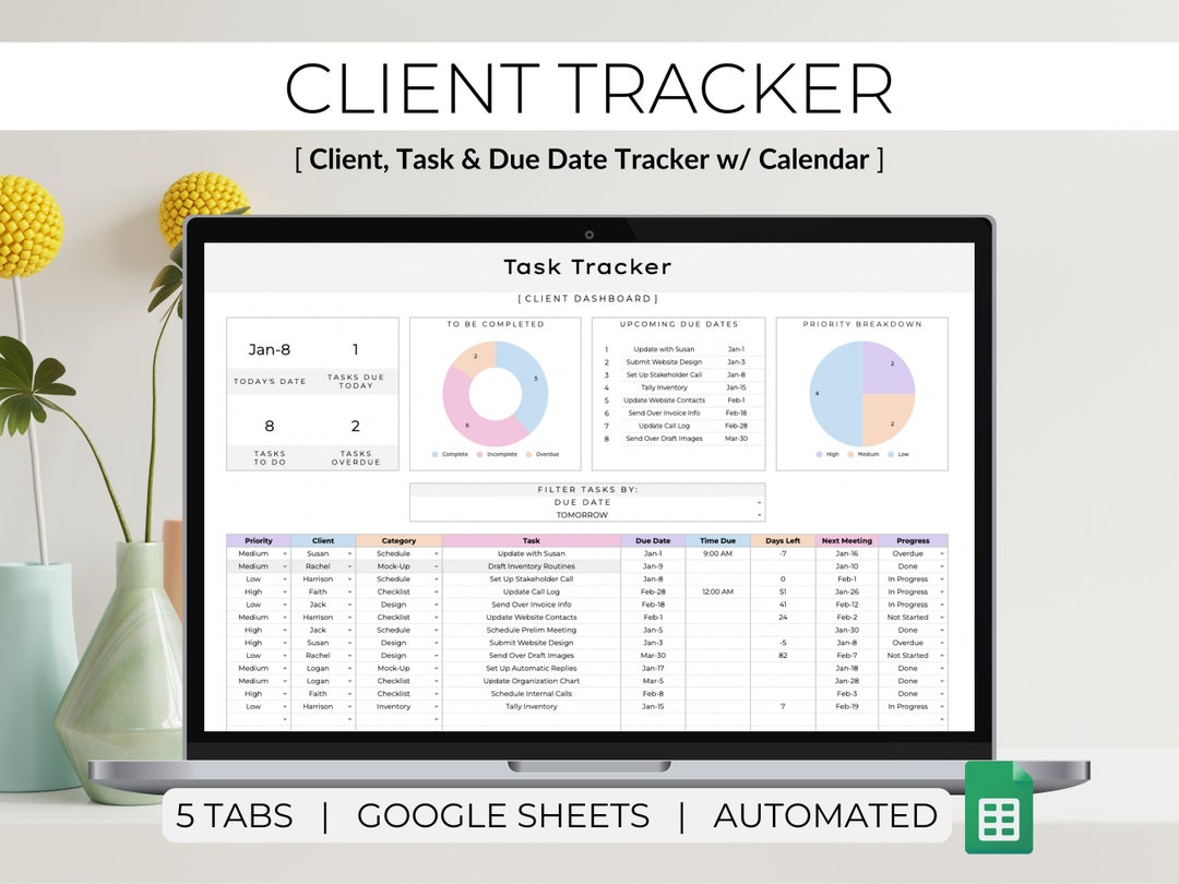 Client Tracker Spreadsheet, Google Sheets Template, Task Tracker ...